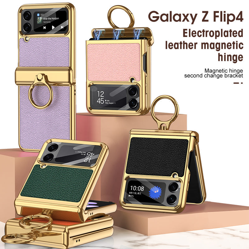 Electroplated Leather Magnetic Hinge Phone Case For Samsung Galaxy Z F ...